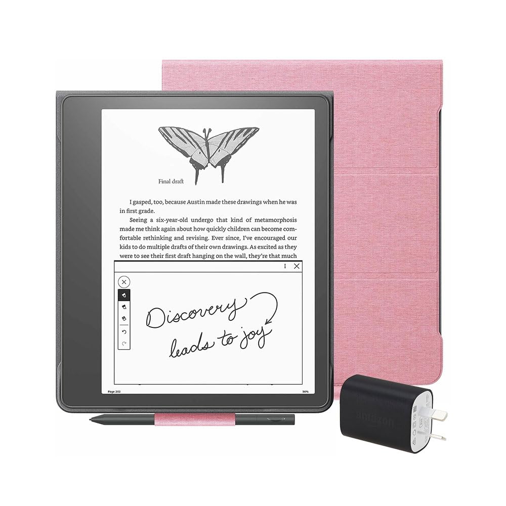 Kindle Scribe Essentials Bundle including Kindle Scribe (16 GB), Basic Pen, Fabric Folio Cover ...