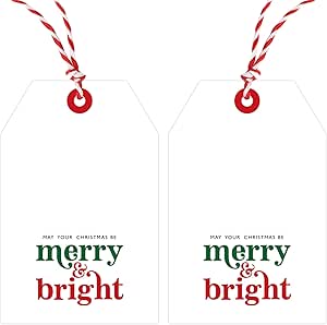 Amazon.com : Christmas Gift Tags Merry and Bright Gift Tags with String ...