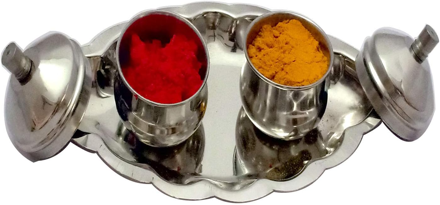 YADNESH Designer Home Decorative 2 Containers Set Haldi Kumkum Thali ...