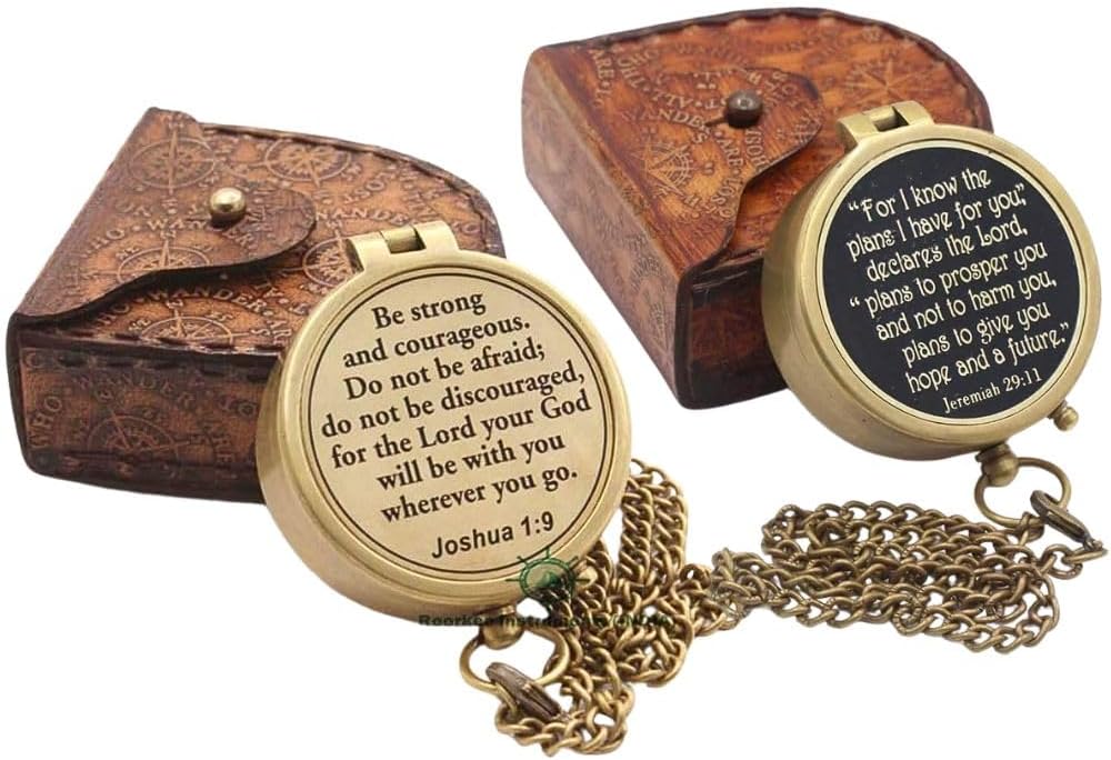 Amazon.com : Compass in Leather Case with Scripture Joshua 1:9 ...