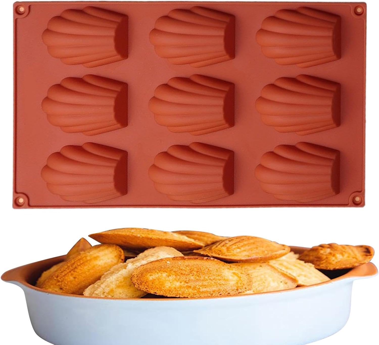 Silicone Madeleine Mold,Shell Shape Baking Molds | 9-Cavity Baking Pan ...