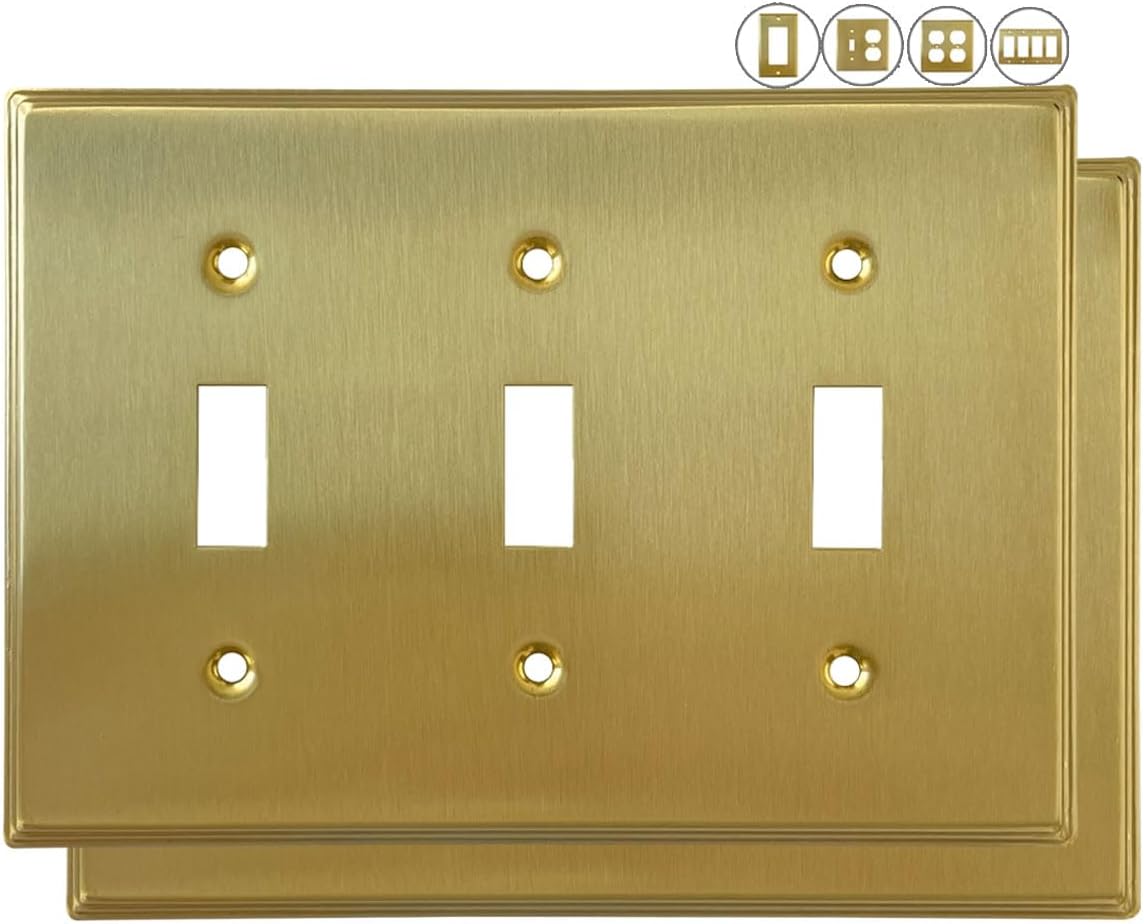 Rio Salto BRASS Metal Gold Triple Toggle Light Switch Metal Wall Plate ...