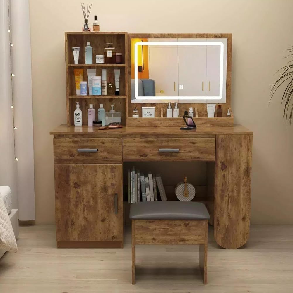 Tocador Vanity de Maquillaje con Espejo,Vanity Tocador con 2 Cajones ...