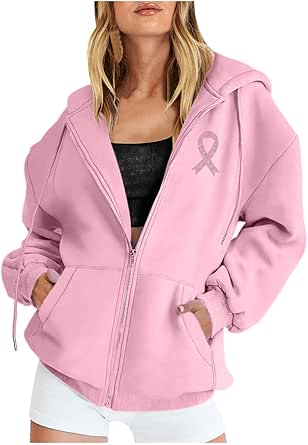 Amazon.com: Breast Cancer Zip Up Hoodie Women Oversized Pink Ribbon ...