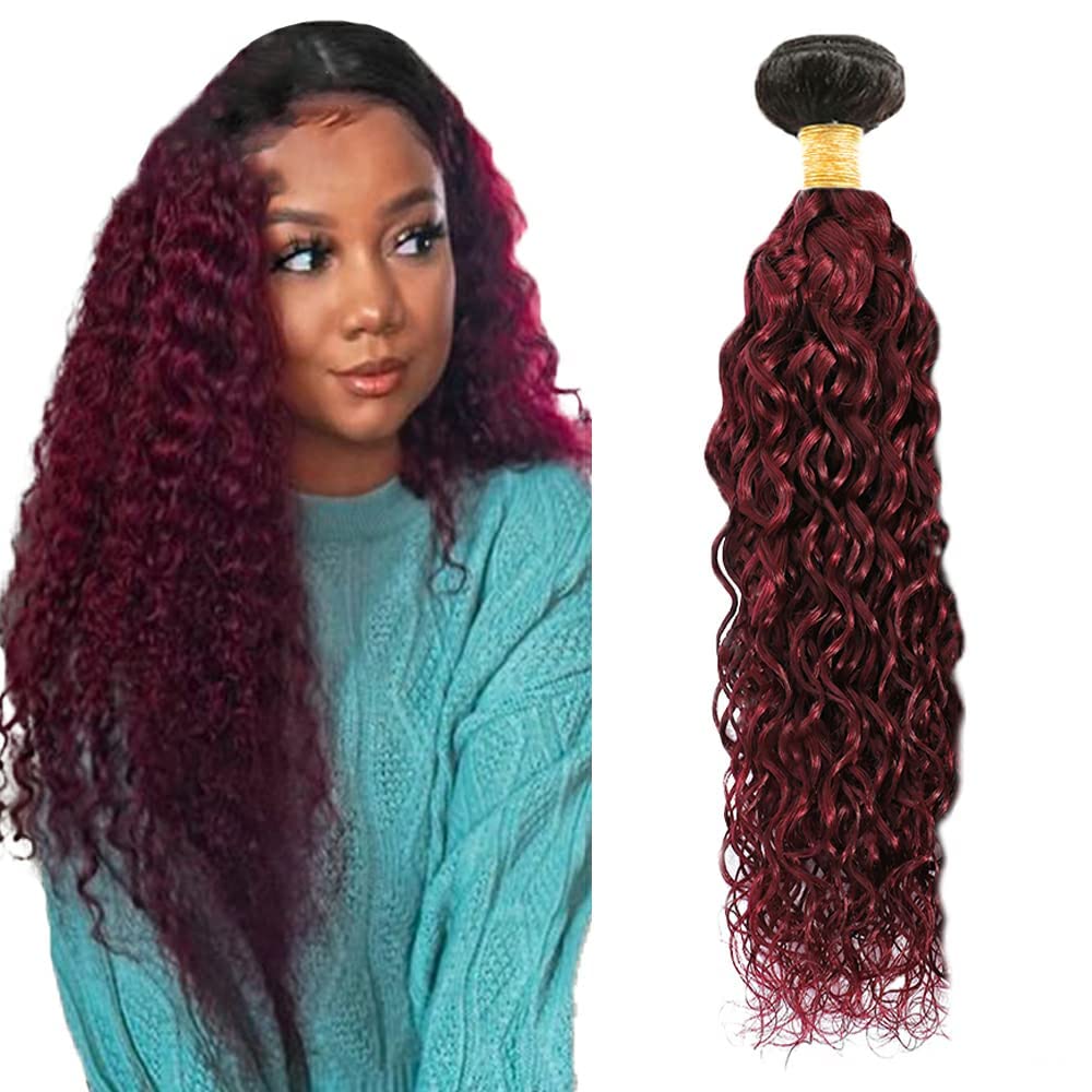 Amazon.com : Fabimiya Water Wave Burgundy T1B/99J Human Hair Bundles ...
