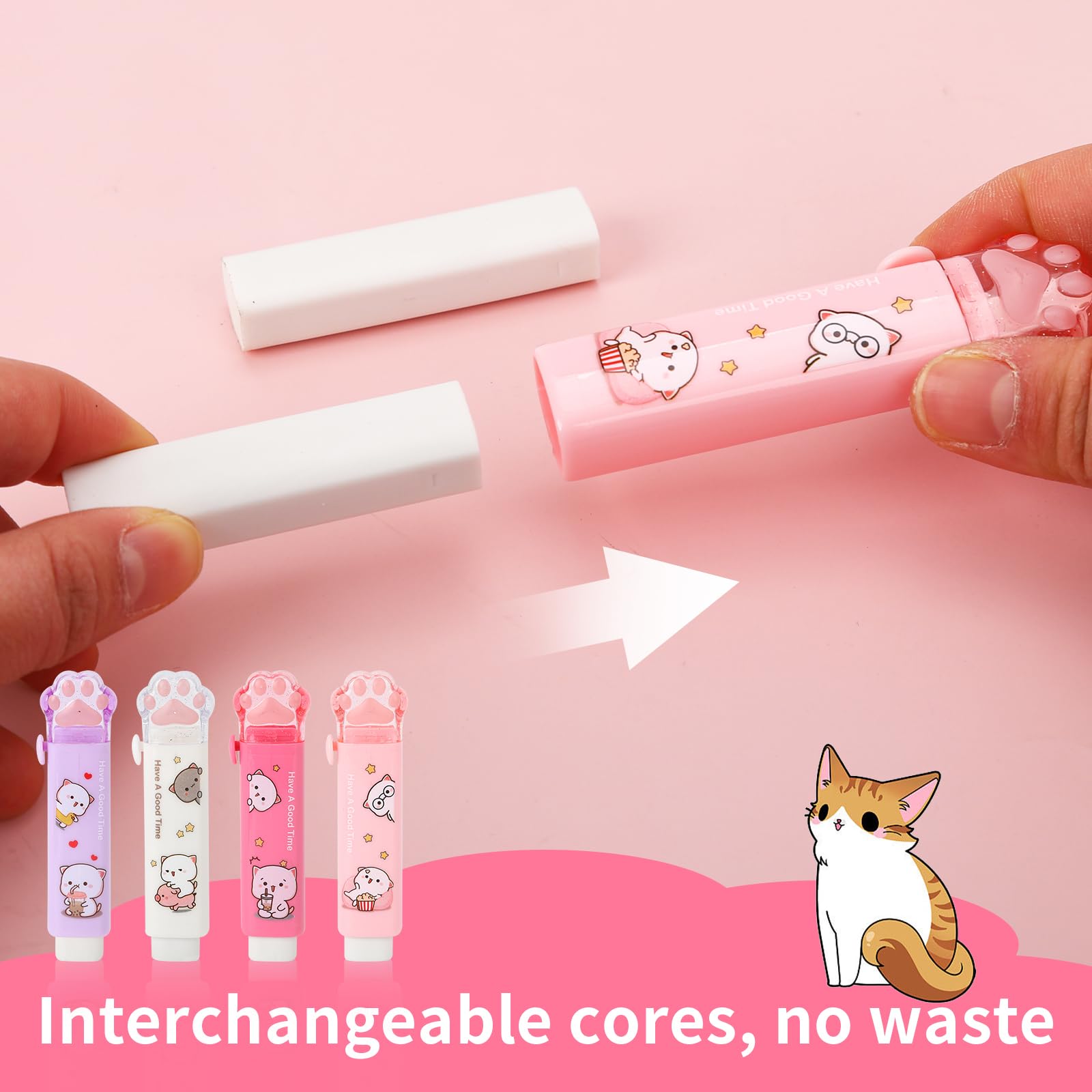 Retractable Eraser 1 Cute Push Pull Cat Paw Eraser Pencil Eraser Rubber ...