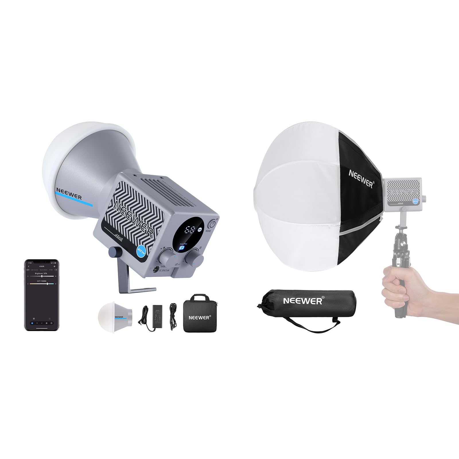 Amazon.com : NEEWER HS60B Mini Video Light with App Control, 60W ...