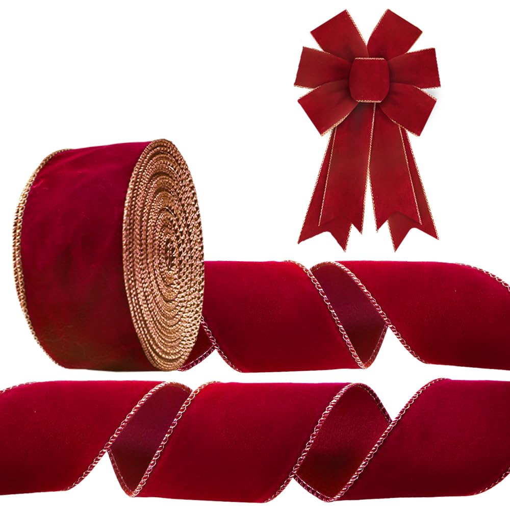 Amazon.com: Threetols 10 Yards Red Velvet Wired Edge Ribbons, 2.5inch ...