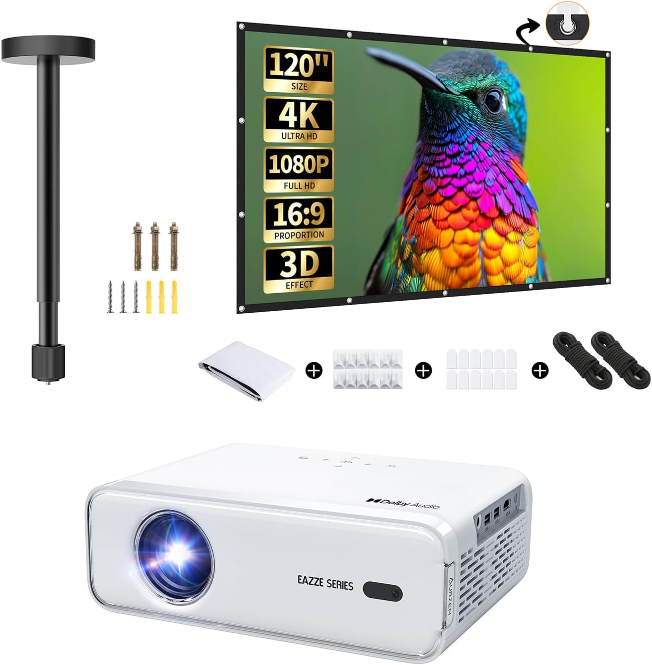 Amazon.com: EAZZE D1 Smart Projector with 120" Projector Screen & Projector Mount Drop Ceiling ...