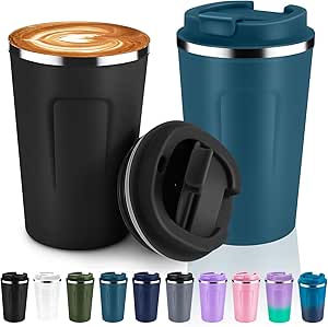 Amazon.com: Volhoply 12 oz Double Wall Insulated Vacuum Travel Coffee Mug with Flip Lid Bulk 2 ...