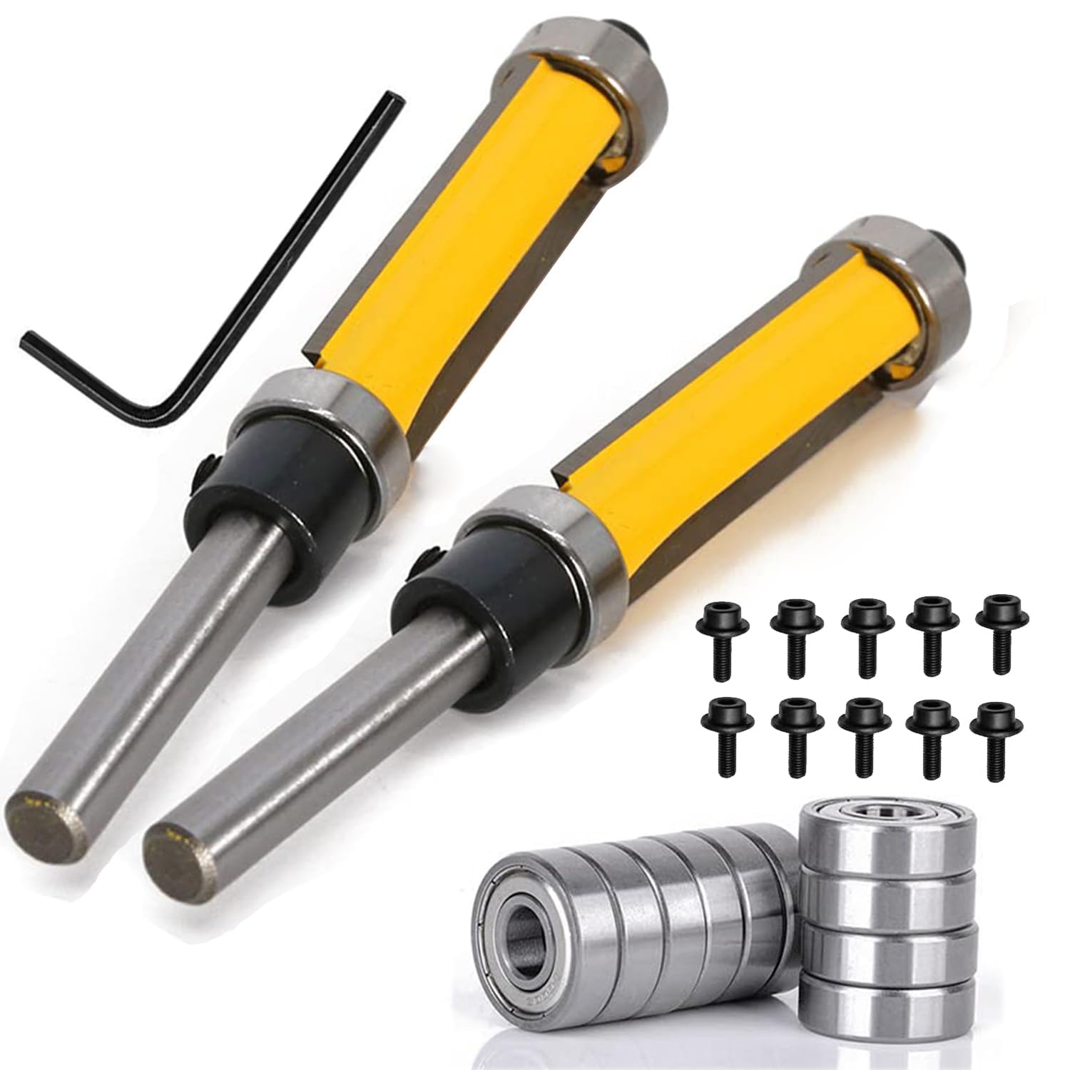 Gasea 12Pcs 1/4" Shank Top and Bottom Bearing Flush Trim Pattern Router ...