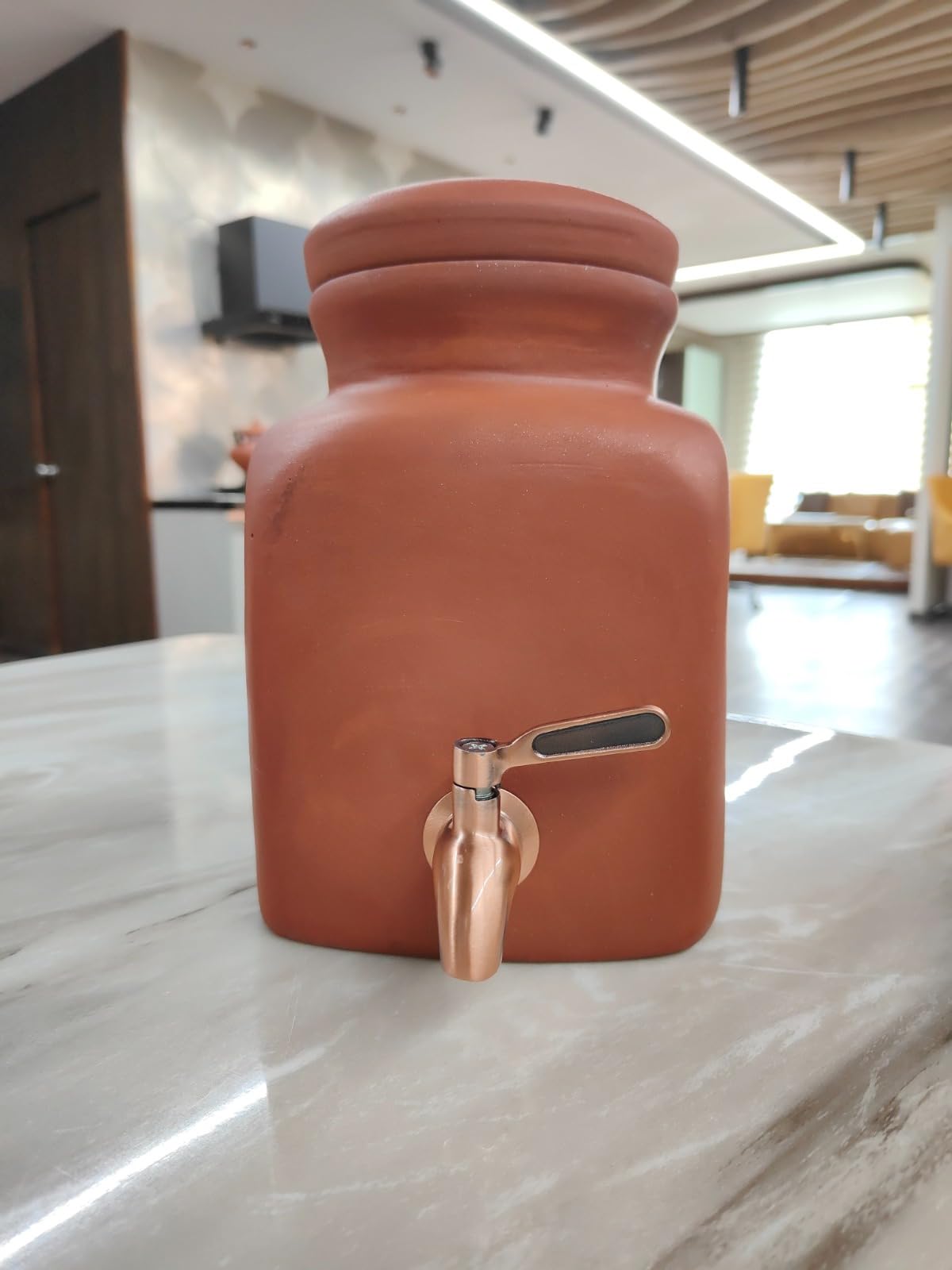 Buy Mittify Handmade Earthen Clay Square Water Pot with Lid & Metal Tap ...