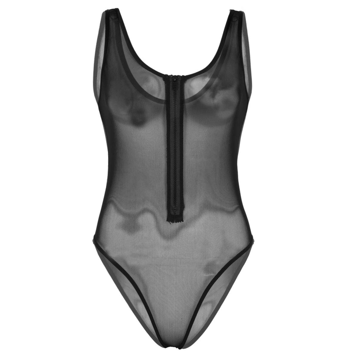 Buy Women's Mesh Sheer See Through Zipper High Cut Thong Teddy Leotard ...