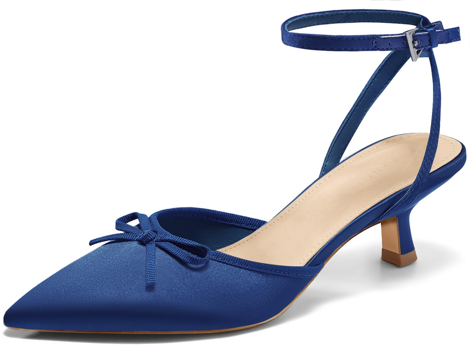 Amazon.com | Coutgo Satin Kitten Low Heels with Bow Closed Pointed Toe ...