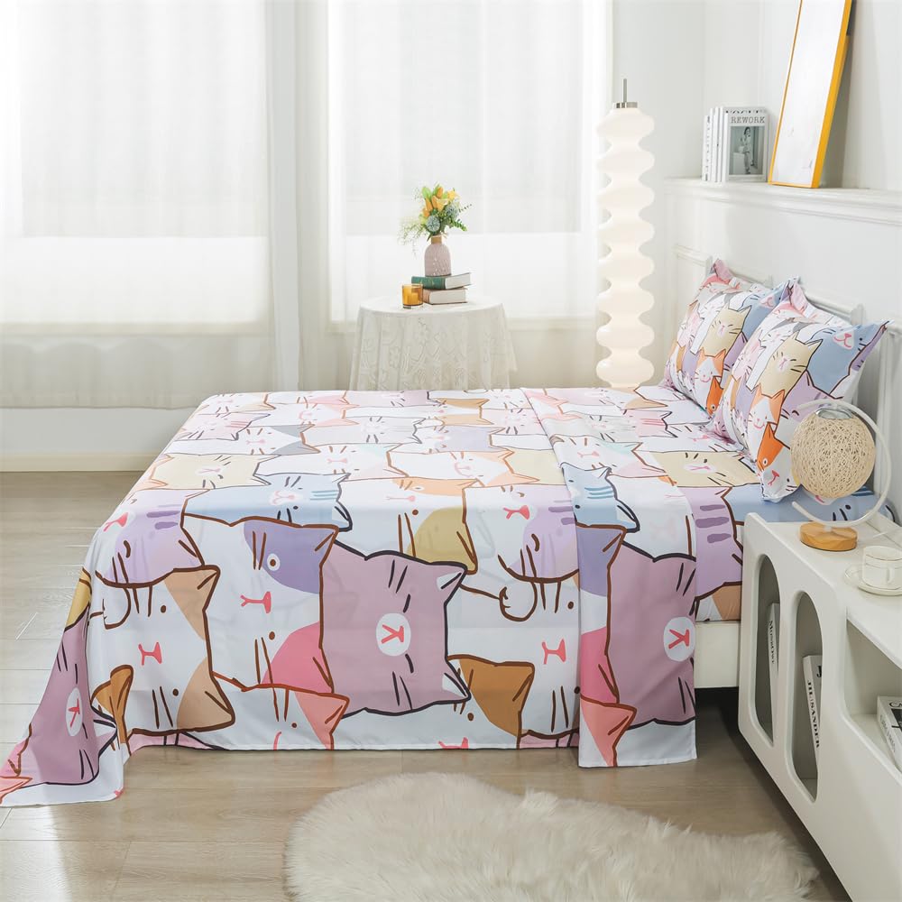 Queen Size Cat Print Sheet Set Queen Size Cat Bed Sheet Set - 4 Piece ...