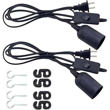 Rextin 2packs 5.9ft E26/E27 LED Light socket extension cord with On/Off ...