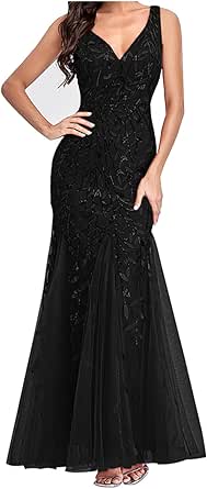 Women's Elegant Sequin Floor Length Formal Dresses Sexy V-Neck ...