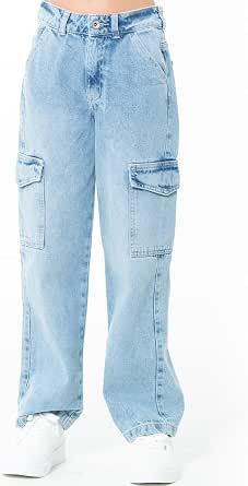 Amazon.com: Nauty Blue Girls Cargo Pants High Rise Jeans Pacific Blue ...