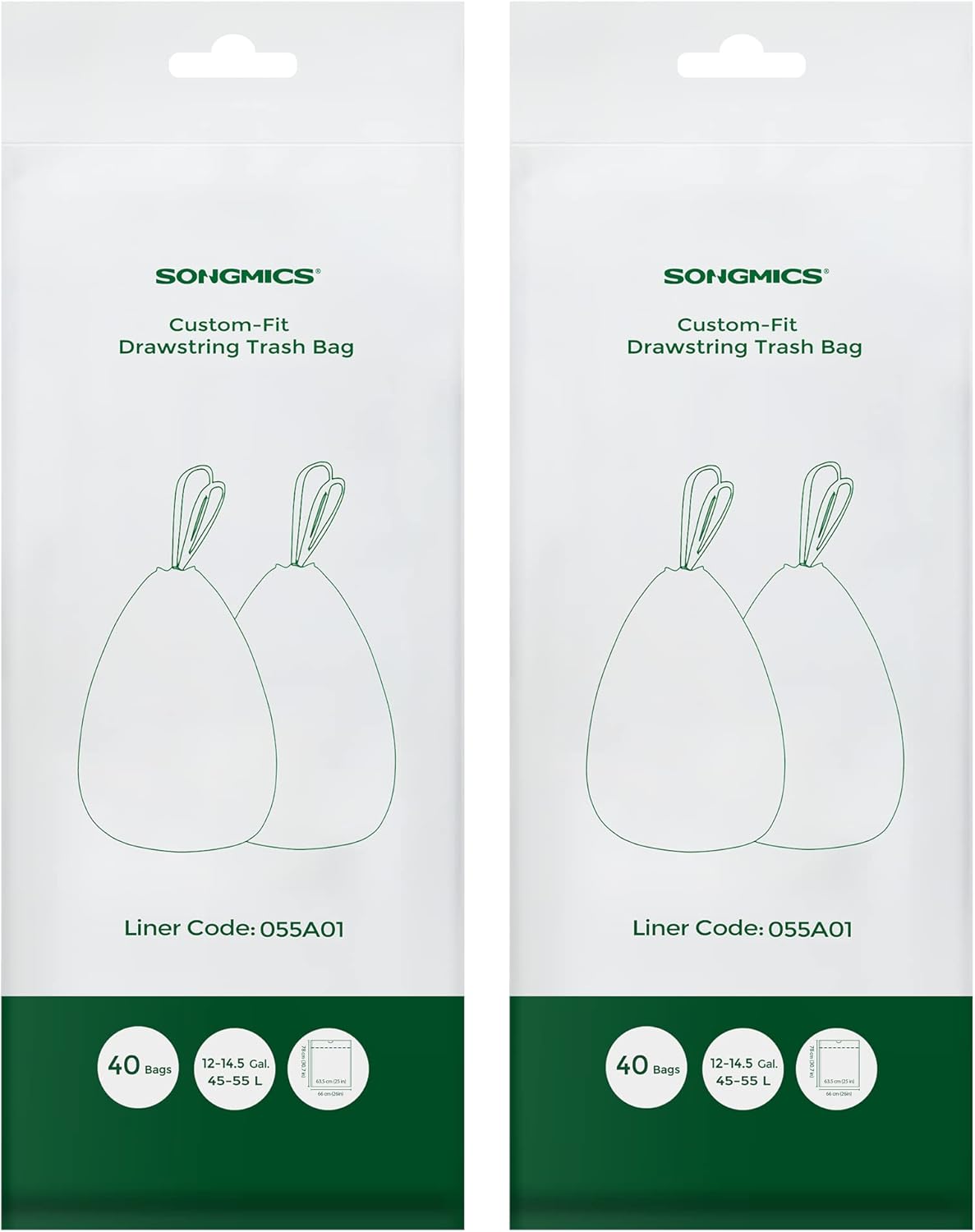 SONGMICS Bin Liners, Bin Bags, Drawstring Rubbish Bags for 45-55L ...
