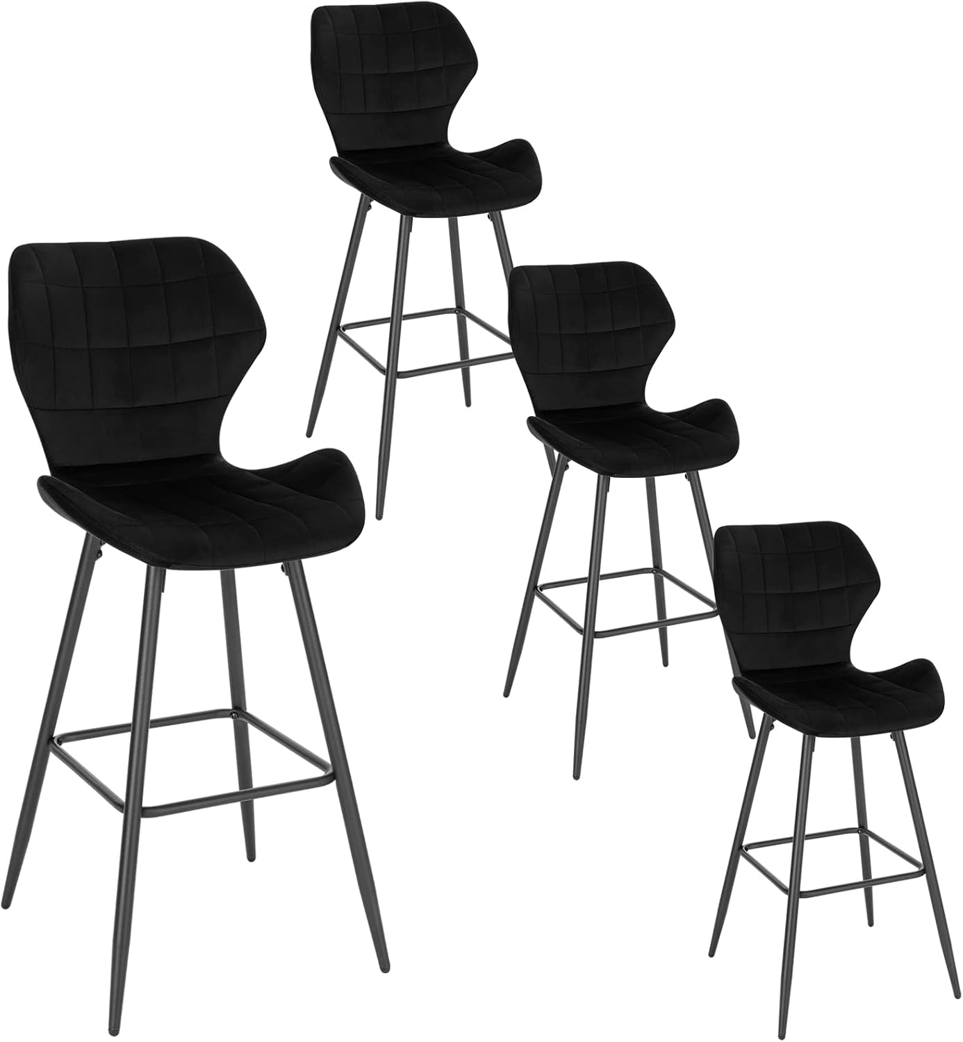 EUGAD Bar Stools Set of 4, Breakfast Stools with Backrest, Footrest ...