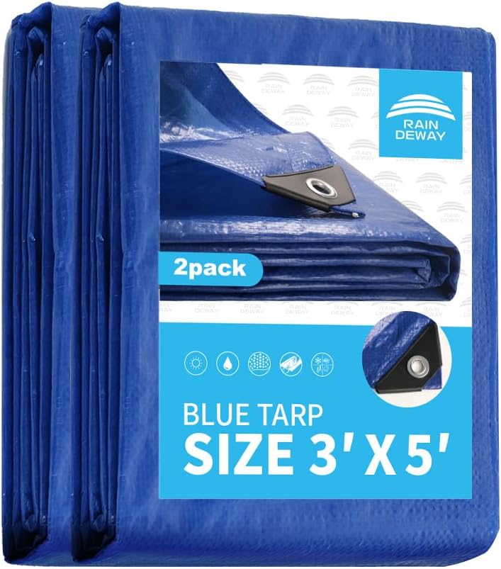 Amazon.com: RAINDEWAY Small Tarps 3x5 Feet (2 Pack) 8 Mil, UV Resistant ...