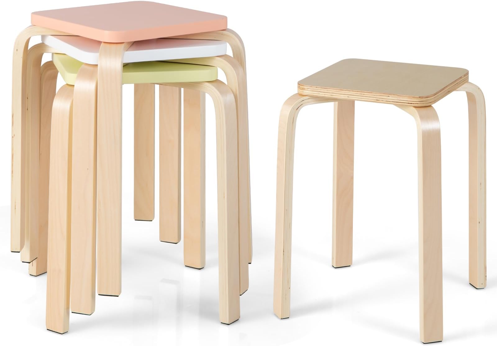 Amazon.com: Giantex Bentwood Stackable Stools Set of 4, 18" Round ...