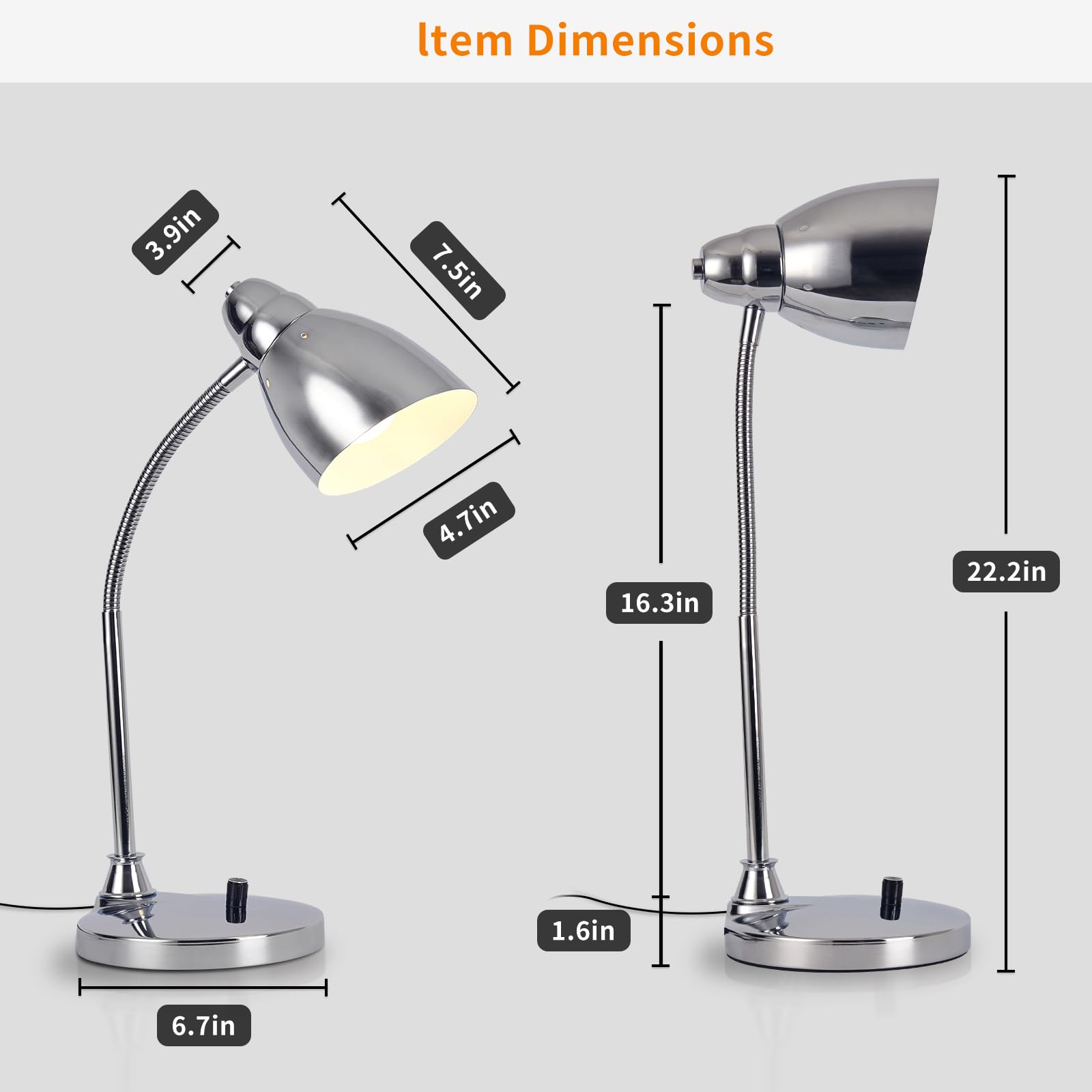 chaotack Metallic Silver Flexible Metal Gooseneck Desk Lamp for Home ...