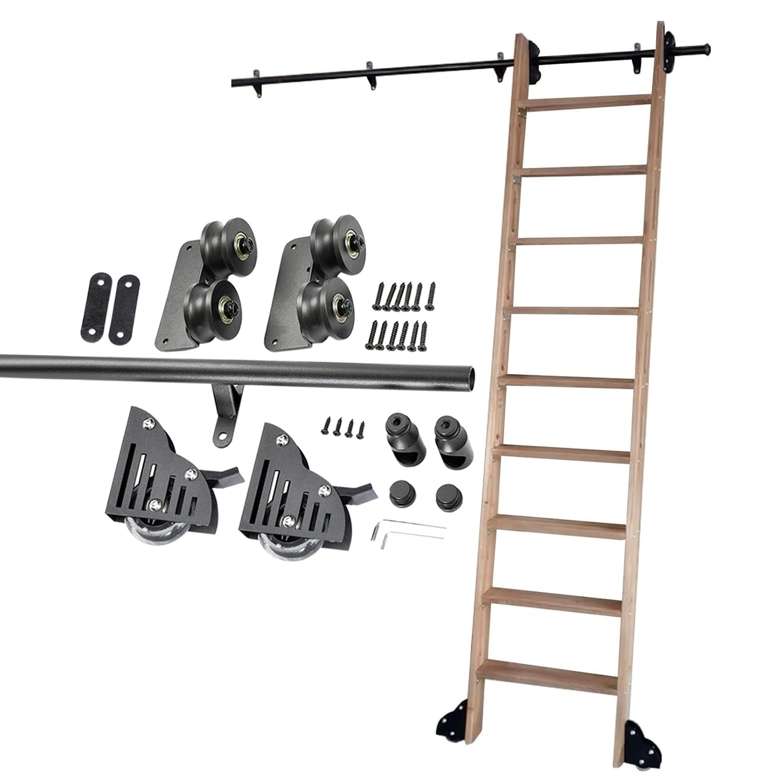 Rolling Library Ladder, Slide Ladder Rail Set, for Bookshelves and ...