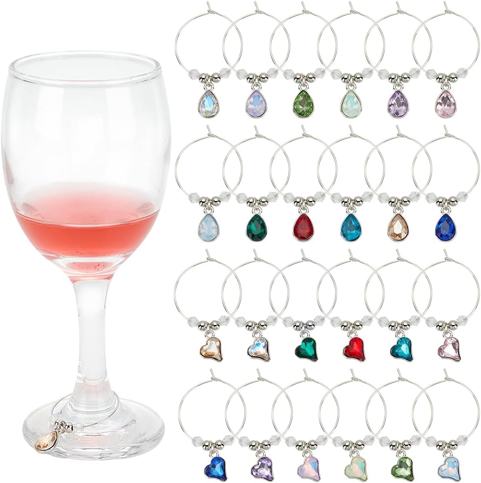 Amazon.com: FREEBLOSS 24 Pcs DIY Wine Glass Charms Set Crystal Gem Wine ...
