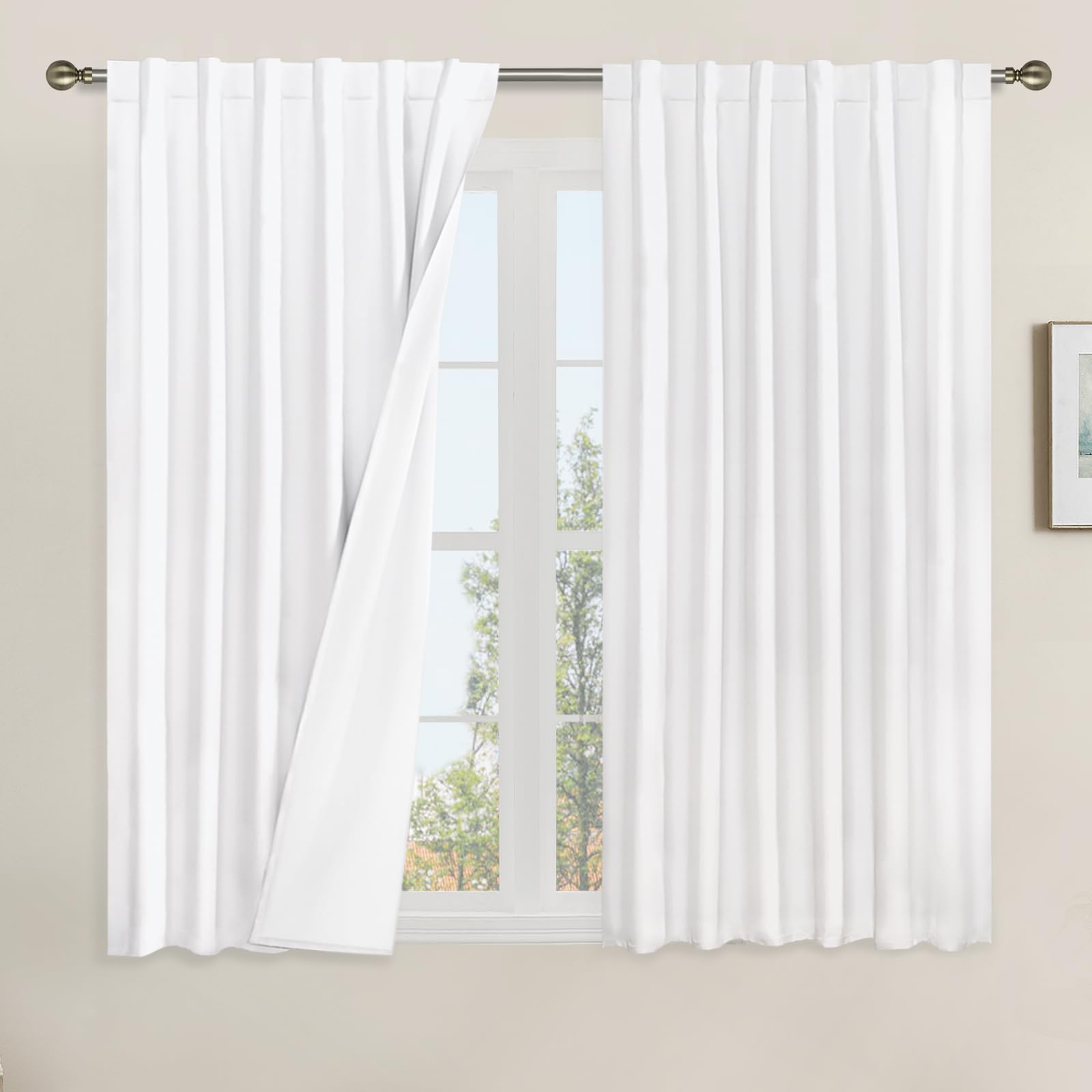 Amazon.com: LAMIT White Linen Blackout Curtains 54 Inches for Bedroom ...