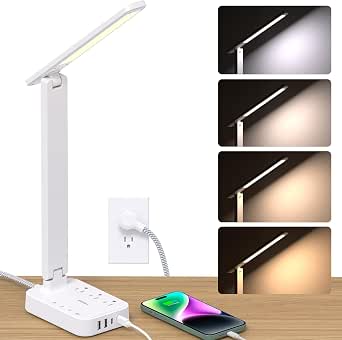 LED Desk Lamp with Power Bar, 3 Outlets 4 USB Ports (2 USB-C)