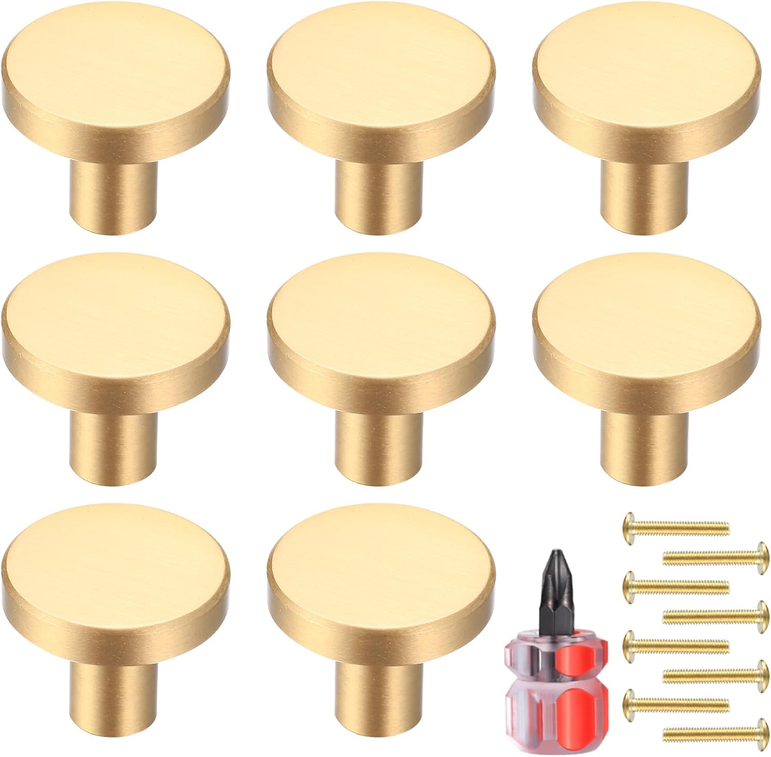 MUZHUPGUZ Gold Cabinet Knobs, 8 Pcs Brushed Brass Round Kitchen Cabinet Hardware Pulls Knobs ...