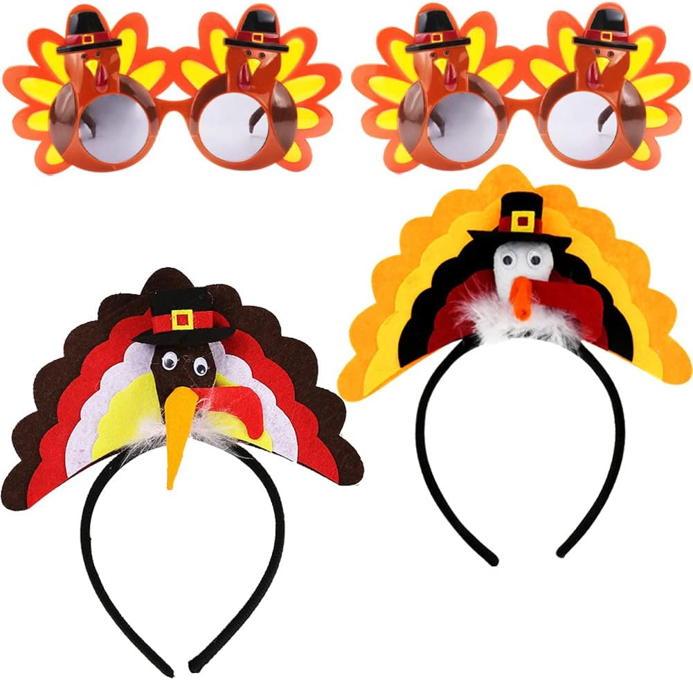 Amazon.com: DINESIL 4 Pieces Thanksgiving Turkey Headbands and Turkey ...