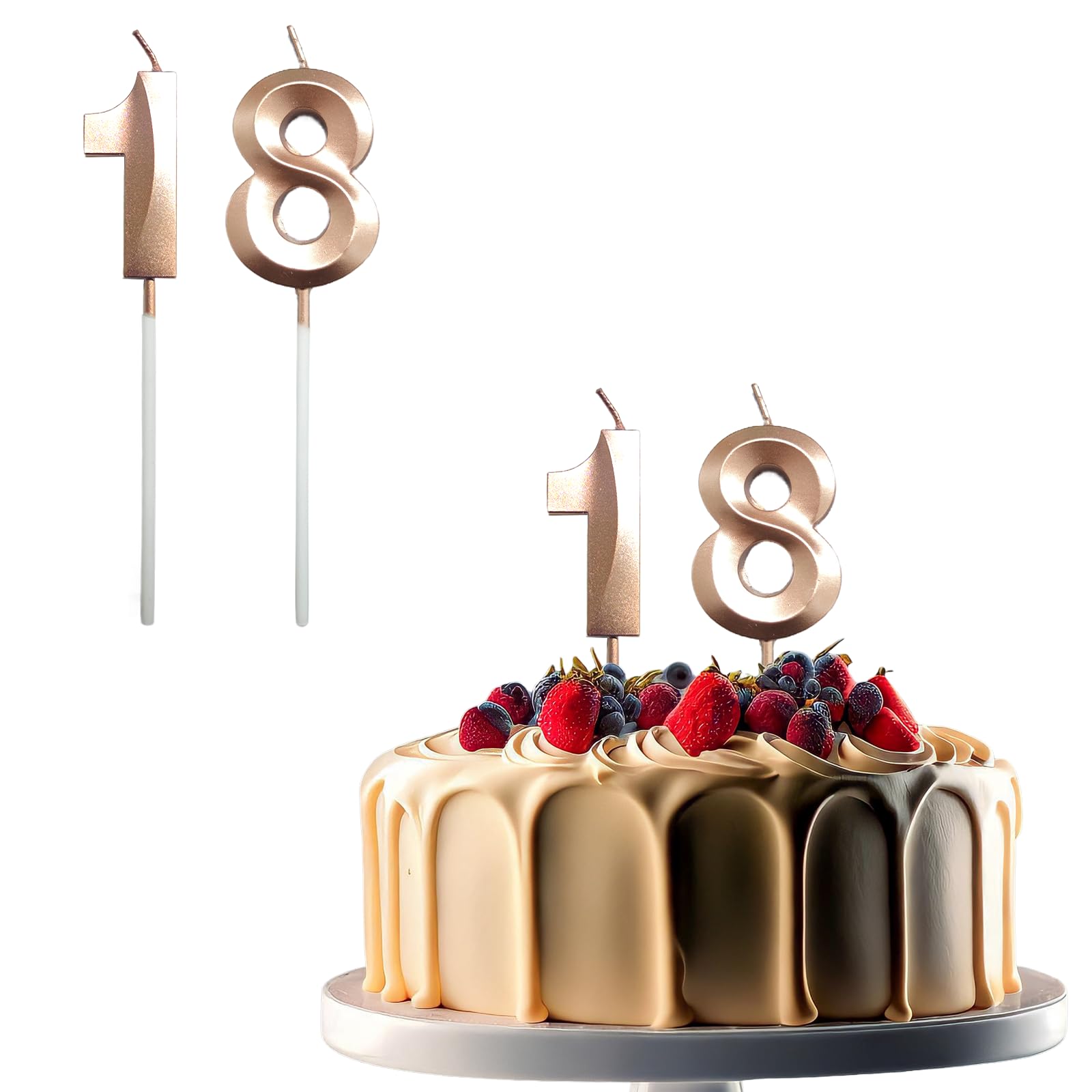 JEKUGOT 18th Rose Gold Birthday Candles, Number 18 Candle, Birthday ...