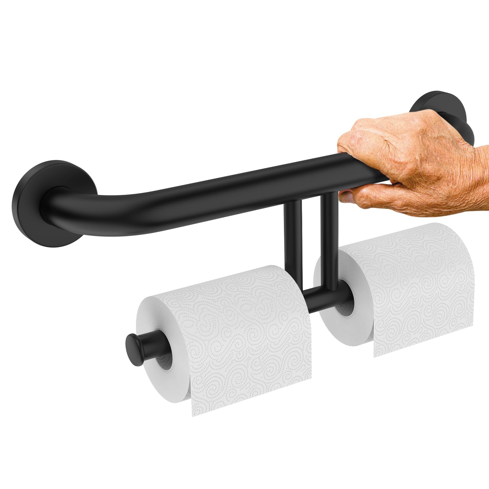 Amazon.com: Grab Bar w/Double Toilet Paper Roll Holder Black, iHansee ...