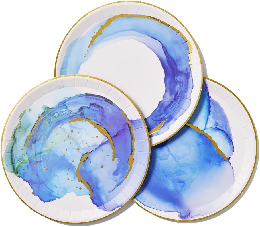 Amazon.com: Coterie - Ocean Watercolor Large Paper Plates for Bridal ...
