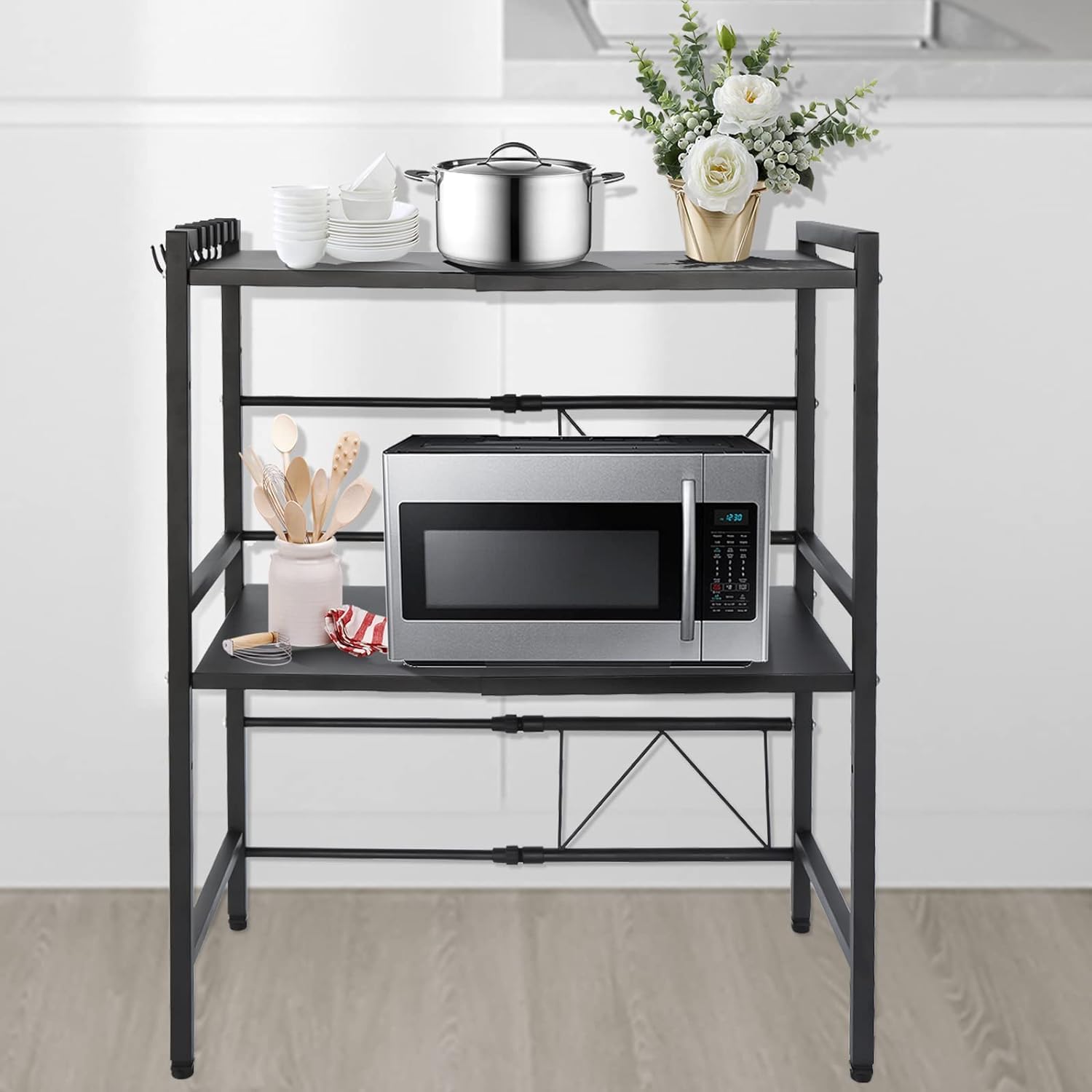 Kuber Industries 2-Layer Microwave Oven Rack|Telescopic Storage Rack ...