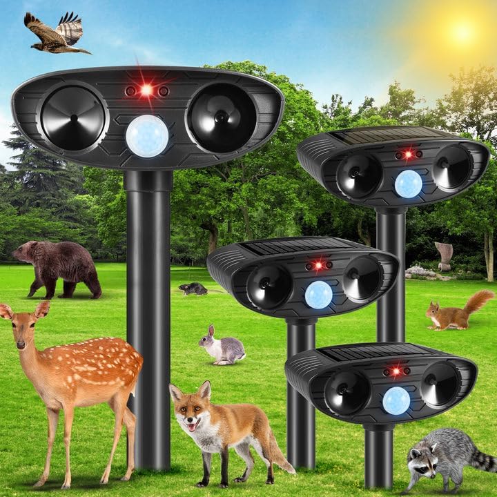 Amazon.com: 4Pack Ultrasonic Animal Repellent Outdoor Solar Animal ...