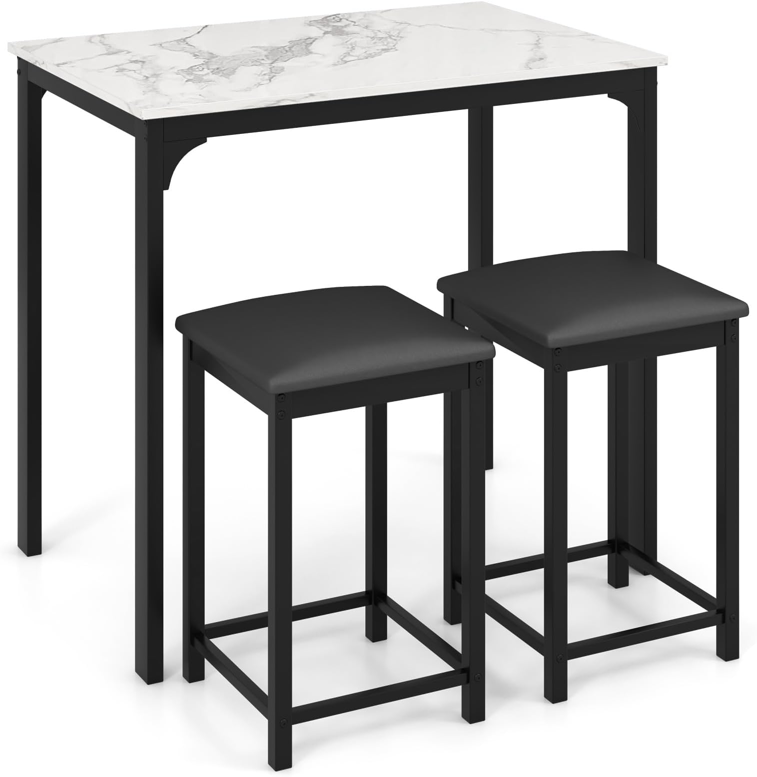 HOMCOM 3 Piece Bar Table Set, Modern Dining Table Set for 2 with Stools ...