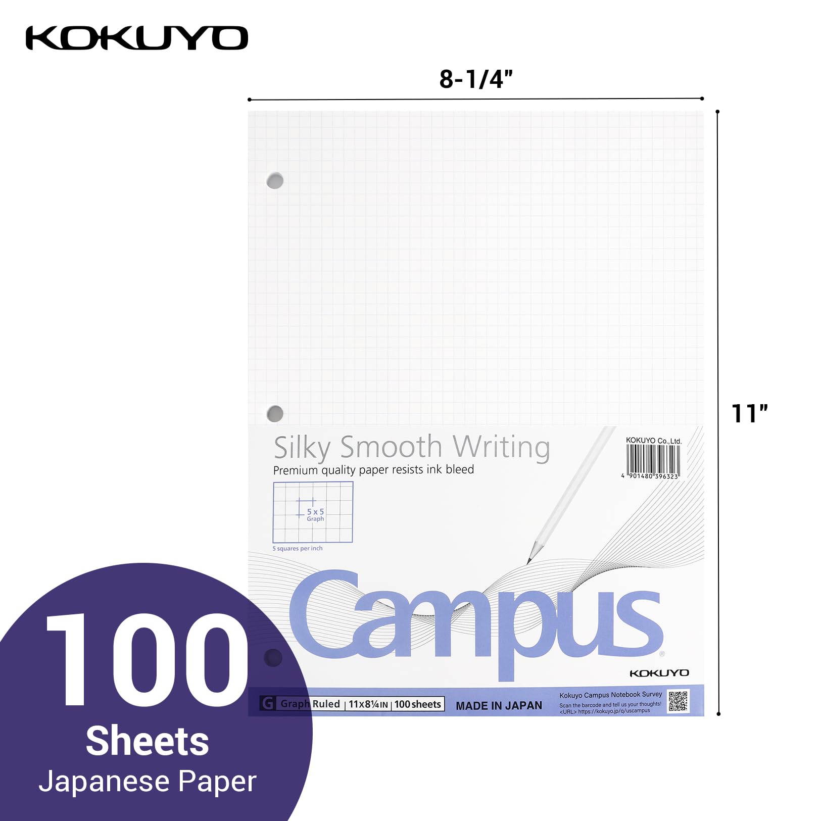 Snapklik.com : KOKUYO 5x5 Graph Paper, Loose Leaf Paper 825"x11", 100 ...