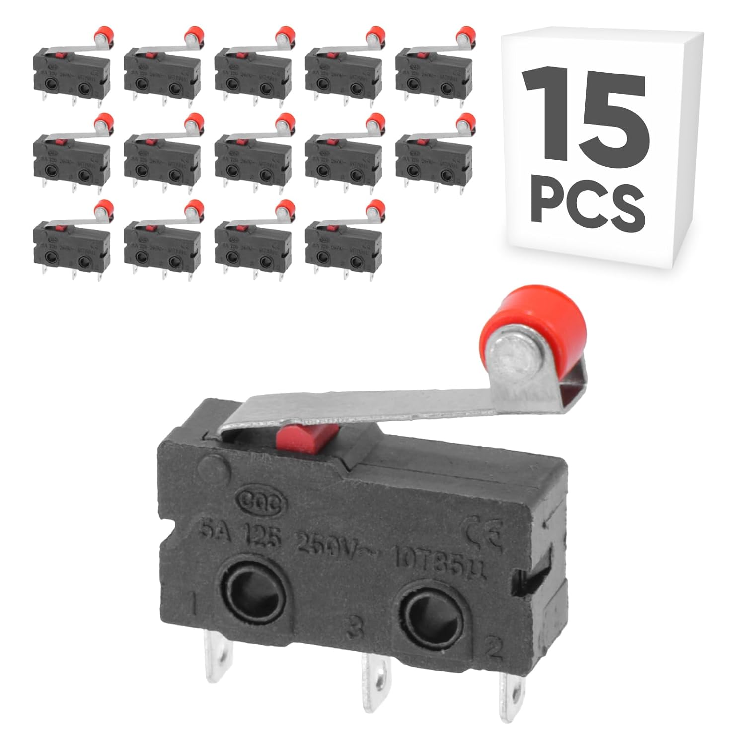 15PCS Micro Limit Switch with Hinge Roller Lever, Momentary Snap-in ...