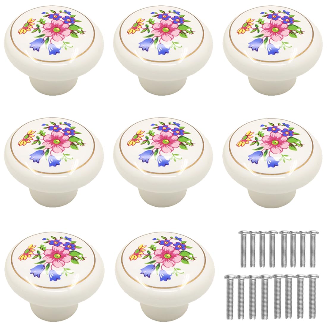 Tverghvad Antique Ceramic Drawer Knobs, [8 Pack] Vintage Flower Round ...