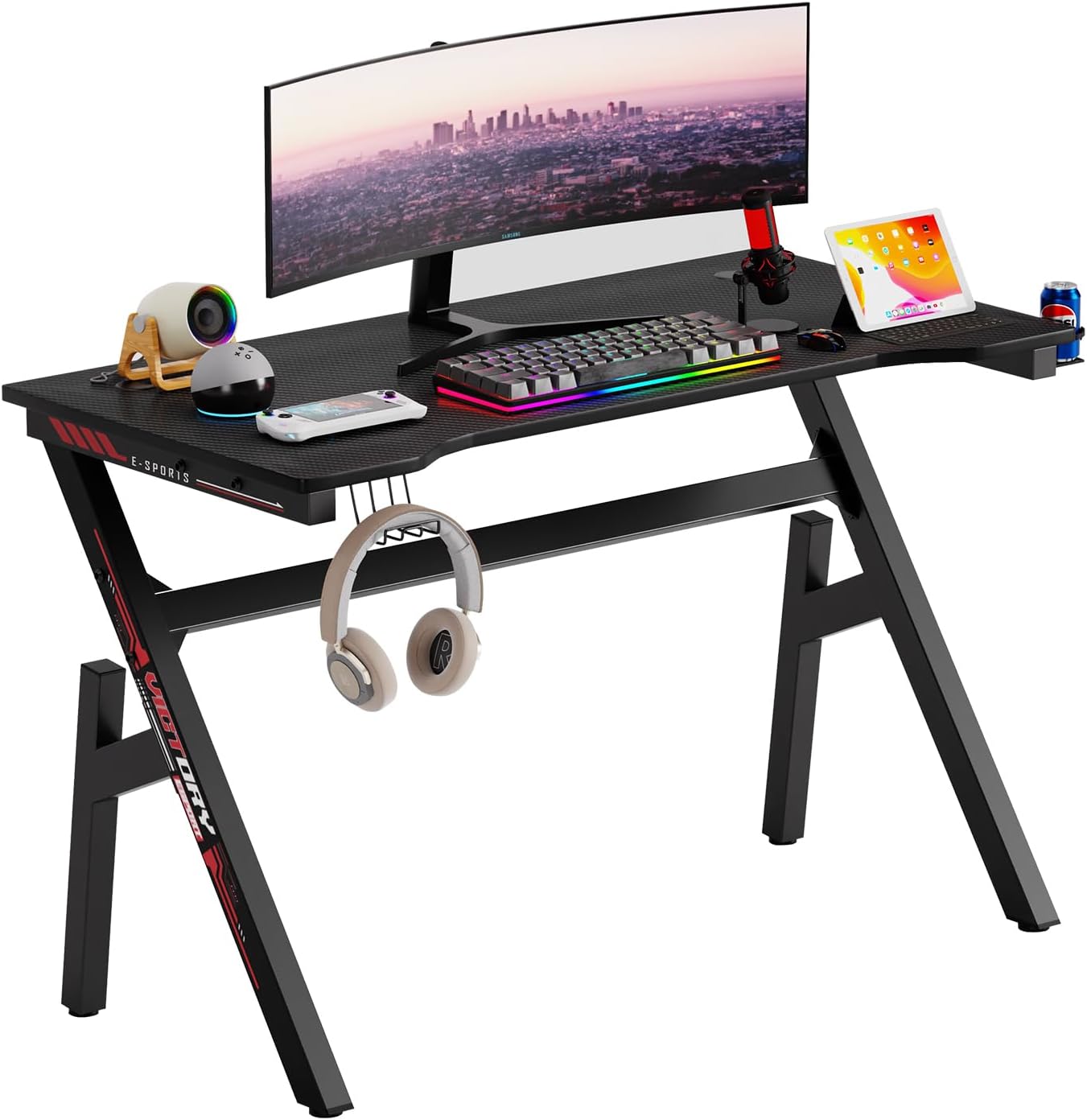 Amazon.com: Ruesleag 47 Inch Gaming Desk Ergonomic Home Office Desk ...