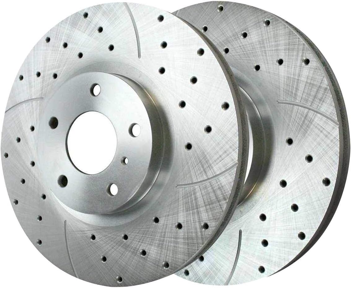 Amazon.com: AutoShack Front Drilled Slotted Brake Rotors Silver Pair of 2 Driver and Passenger ...