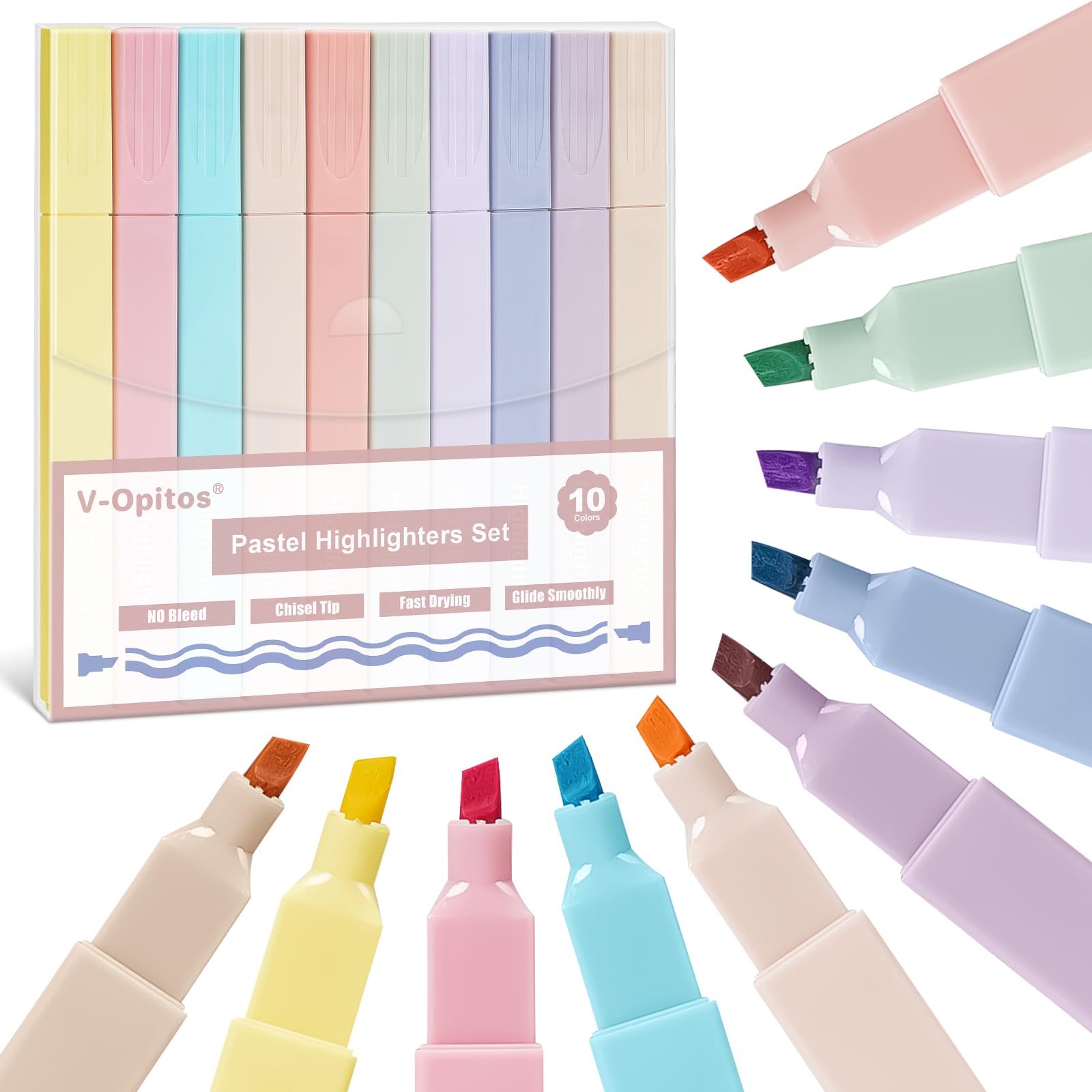 Amazon.com : V-Opitos Highlighters Set in 10 Assorted Pastel Colors, No ...