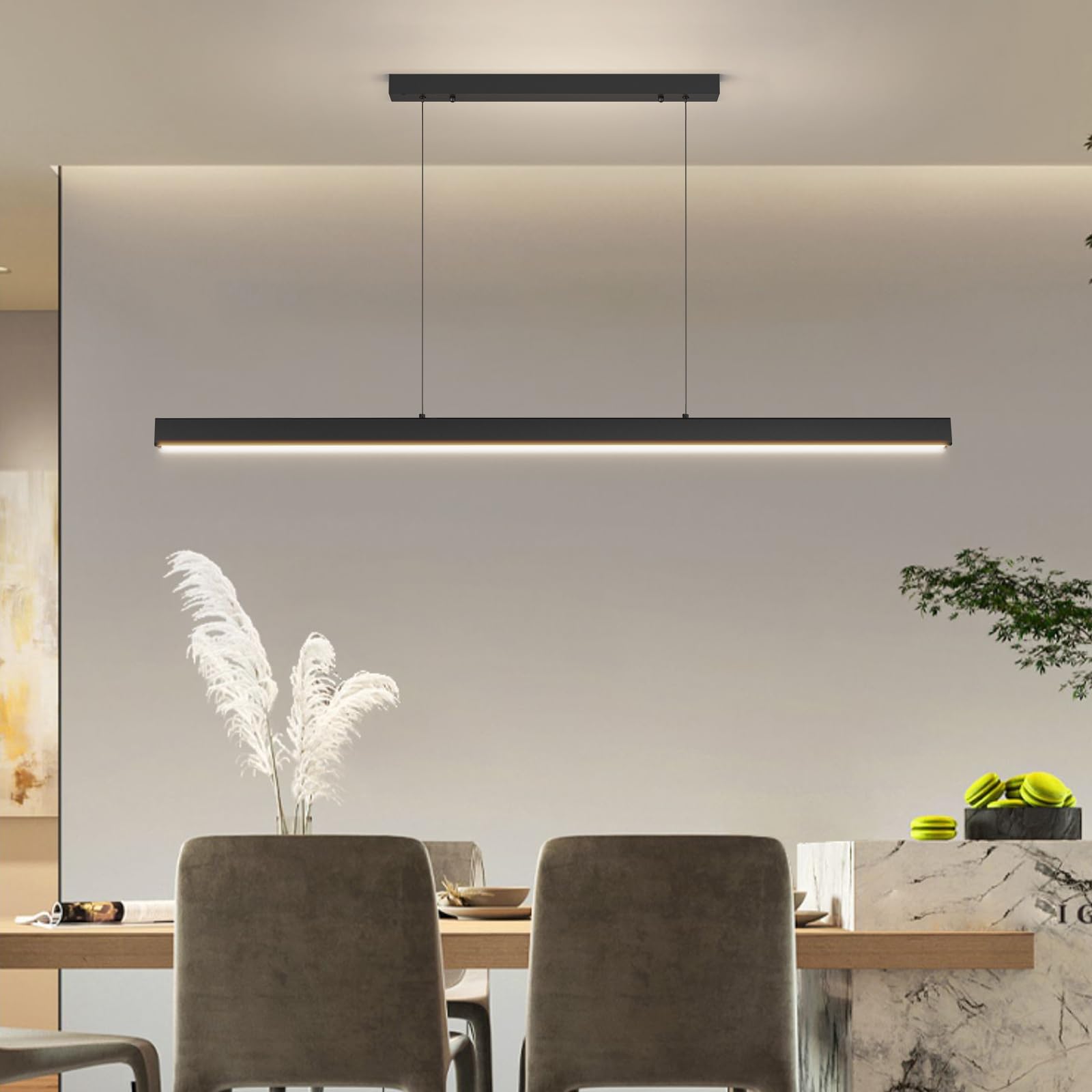 100CM Modern Linear Pendant Light with Remote Control, 10%-100% ...