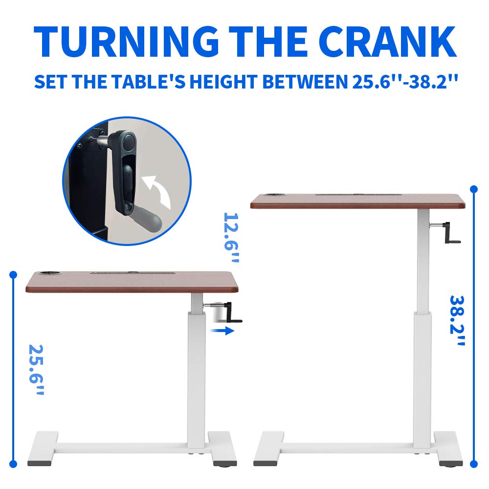 Overbed Table with Wheels, Balee Hospital Bed Table by Crank Height ...