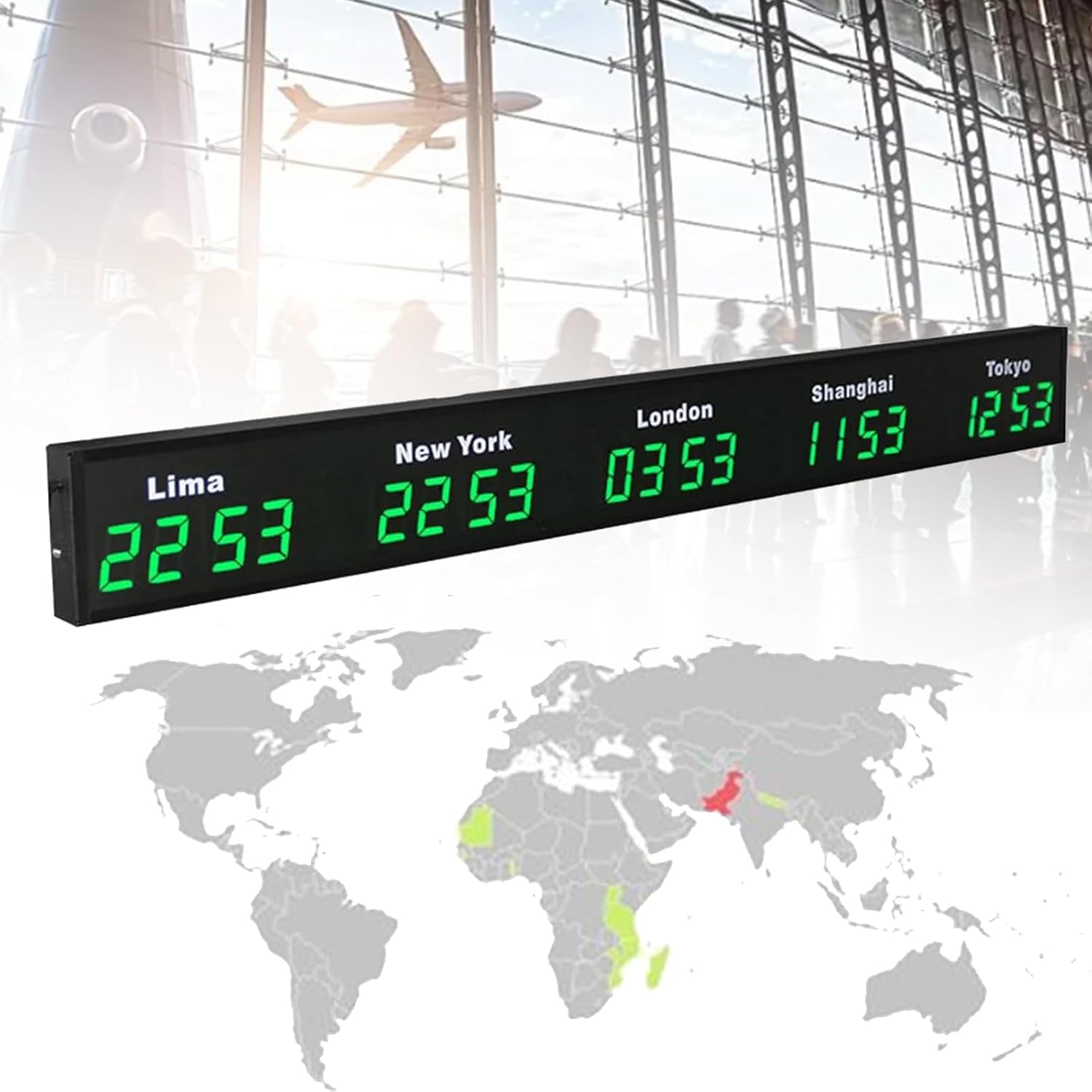 Amazon.com: MTTXY Digital Led World Clock, 3/4/5 Cities Time Zone Wall ...