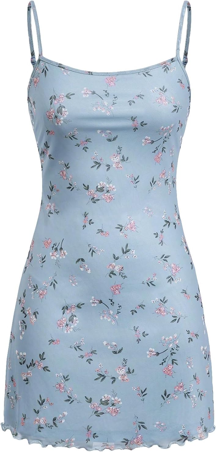 Milumia Women's Ditsy Floral Spaghetti Strap Cami Dress Lettuce Trim ...