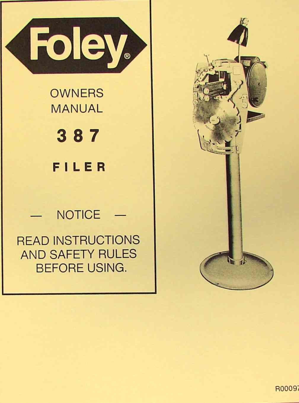 FOLEY 387 Saw Filer Operators & Parts Manual: Misc.: Amazon.com: Books
